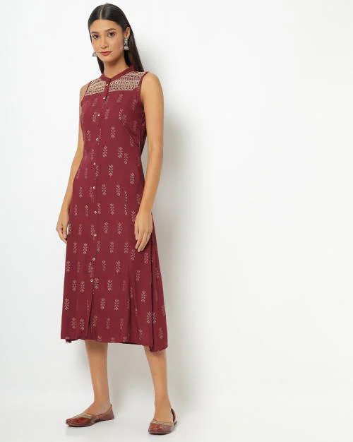 Buy Printed Button-Down A-line Dress Online at Best Prices in India ...