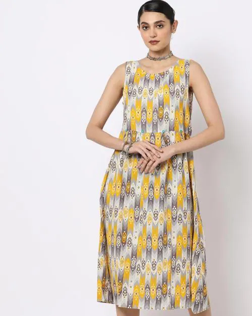 Buy Printed Sleeveless A-line Dress Online at Best Prices in India ...