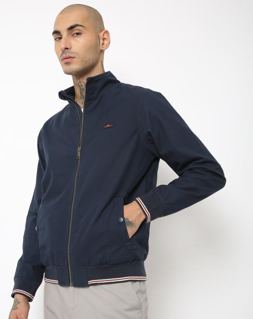 Buy Genuine Leather Zip-Front Bomber Jacket with Insert Pocket Online ...