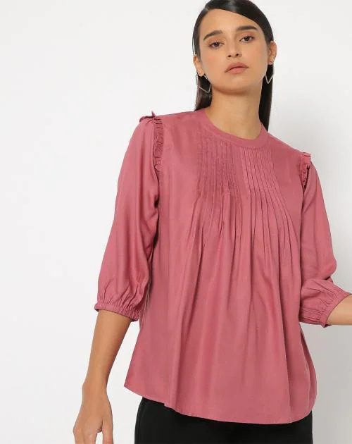 Buy Round-Neck Top with Pleated Accent Online at Best Prices in India ...