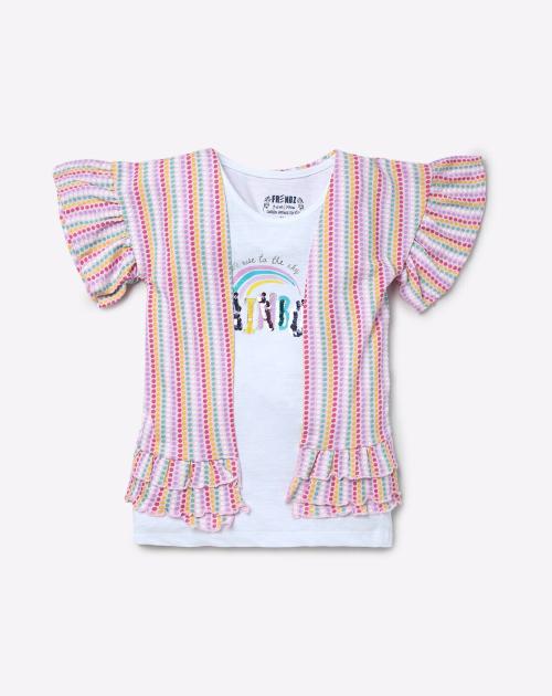 Striped Flippy Sequin-Embellished Twofer T-shirt - JioMart