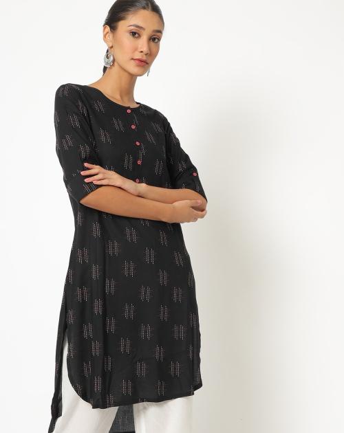 Buy Printed Straight Kurta with Step Hemline Online at Best Prices in ...