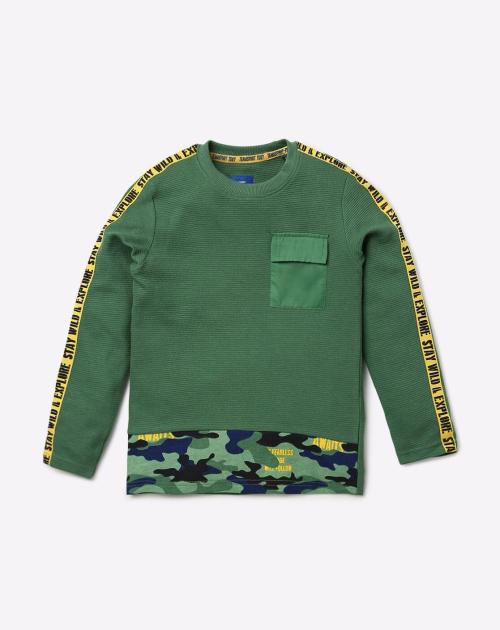 Buy Crew-Neck T-shirt with Camouflage Print Panel Online at Best Prices ...
