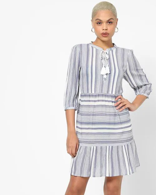 Buy Striped A-line Dress with Ruffled Hemline Online at Best Prices in ...