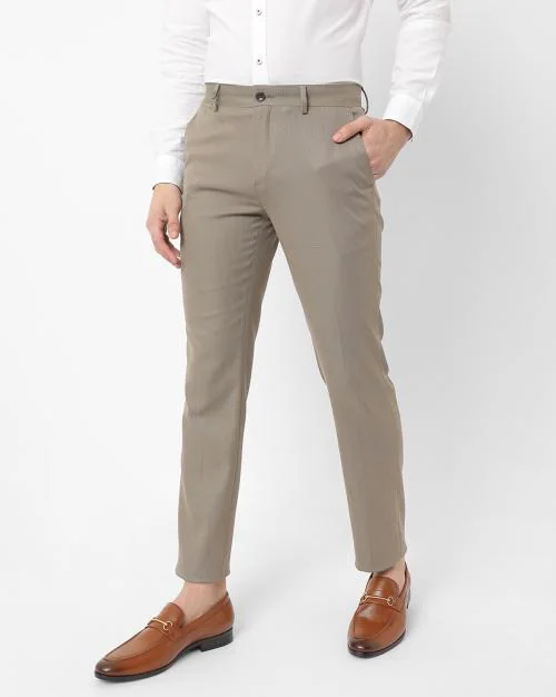 Buy Slim Fit Flat Front Trousers with Insert Pockets Online at Best ...