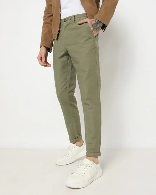Buy Slim Fit Flat-Front Chinos with Insert Pockets Online at Best ...