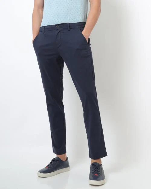 Buy Slim Fit Flat-Front Chinos with Insert Pockets Online at Best ...