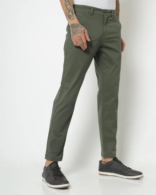 Buy Cropped Slim Fit Chinos with Slip Pockets Online at Best Prices in ...