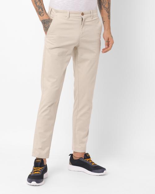 Buy Cropped Slim Fit Chinos with Slip Pockets Online at Best Prices in ...