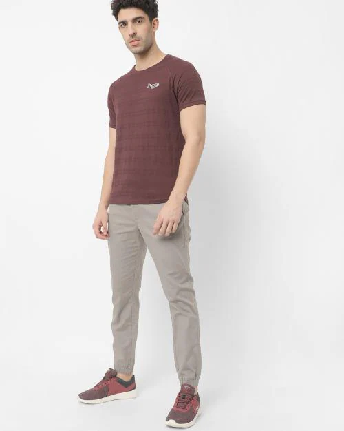 Buy Regular Fit Self-Striped Crew-Neck T-Shirt Online at Best Prices in ...