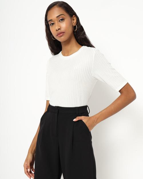 Buy Ribbed Crew-Neck T-shirt Online at Best Prices in India - JioMart.