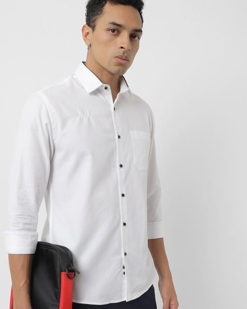 Buy Men Slim Fit Dobby Shirt with Patch Pocket Online at Best Prices in ...