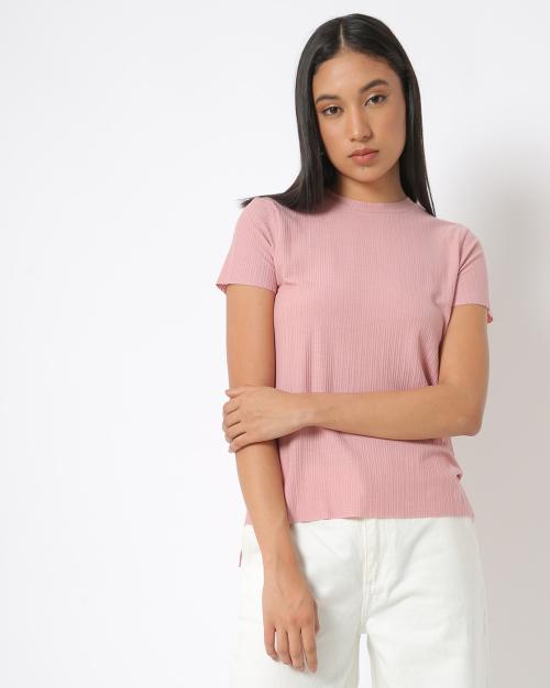 Buy Textured Round-Neck Top with Hi-Low Hems Online at Best Prices in ...