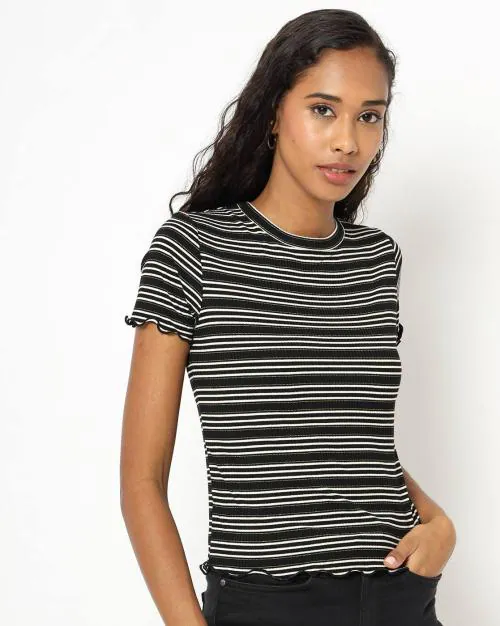 Buy Striped Slim Fit Round-Neck Top Online at Best Prices in India ...