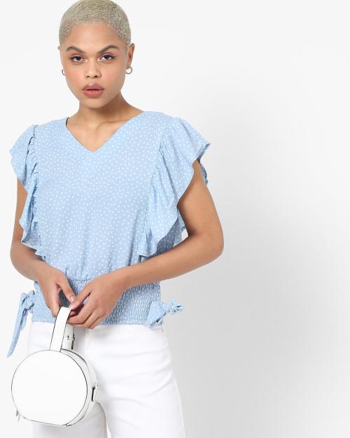 Buy Printed Smocked Top with Ruffled Overlay Online at Best Prices in ...