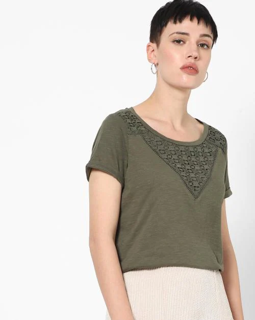 Buy Lacy Yoke Round-Neck T-shirt Online at Best Prices in India - JioMart.