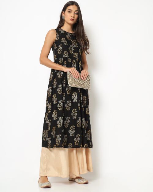 Buy Floral Print Sleeveless Flared Kurta Online at Best Prices in India ...