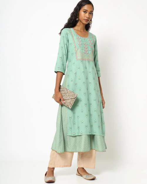 Buy Block Print Layered A-line Kurta Online at Best Prices in India ...