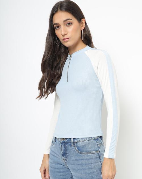 Buy Ribbed Colourblock Top with Raglan Sleeves Online at Best Prices in ...