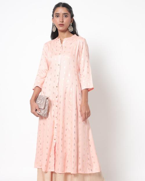 Buy Embellished Flared Kurta with Collar-Neck Online at Best Prices in ...