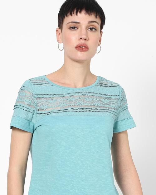 Buy Crew-Neck T-shirt with Lace Panel Online at Best Prices in India ...
