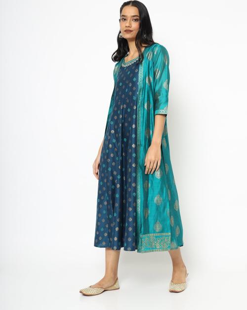 Buy Printed Flared Dress with Jacket Online at Best Prices in India ...