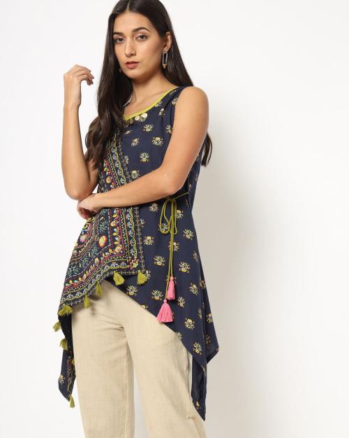 Buy Floral Print Wrap-Style Tunic with Dipped Hemline Online at Best ...