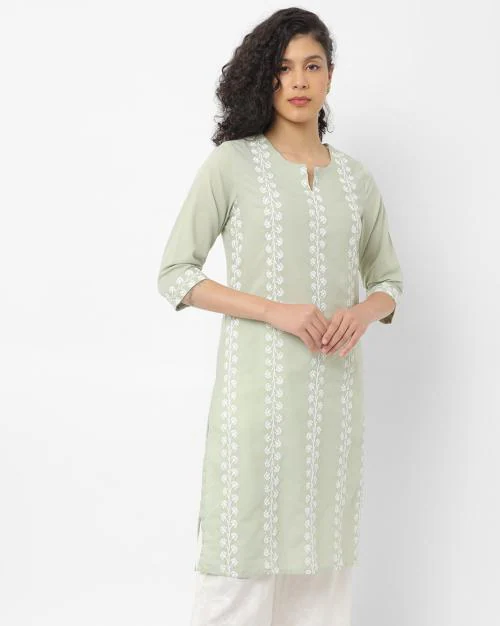 Buy Embroidered Round-Neck Straight Kurta Online at Best Prices in ...