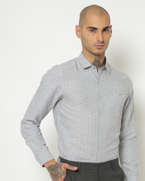 Buy Men Micro Print Slim Fit Shirt with Patch Pocket Online at Best ...