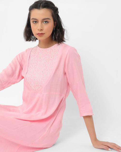 Buy Embroidered Round-Neck Top with Insert Pockets Online at Best ...