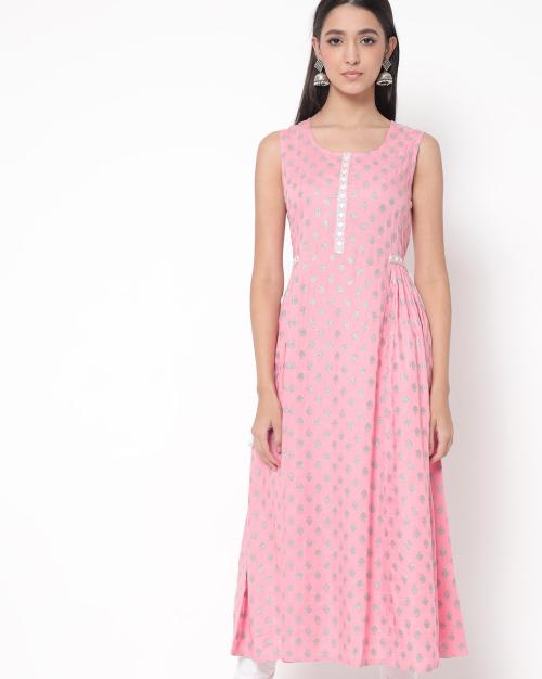 Buy Printed A-line Kurta with Side Tie-Up Online at Best Prices in ...