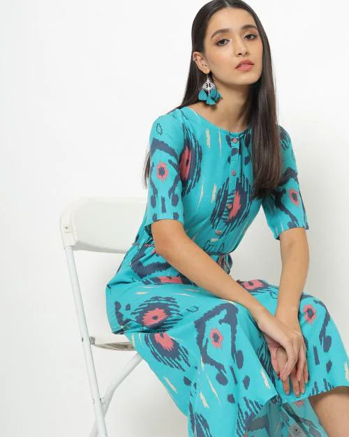 Buy Ikat Print A-line Dress with Tie-Up Online at Best Prices in India ...