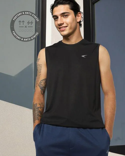 Buy Regular Fit Round-Neck T-Shirt with Logo Print Online at Best ...