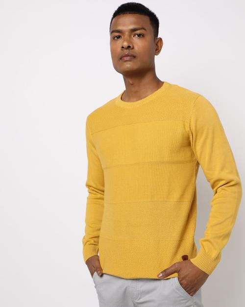 Buy Knitted Pattern Slim Fit Crew-Neck Pullover Online at Best Prices ...
