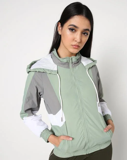 Buy Colour-Block Jacket with Hoodie Online at Best Prices in India ...