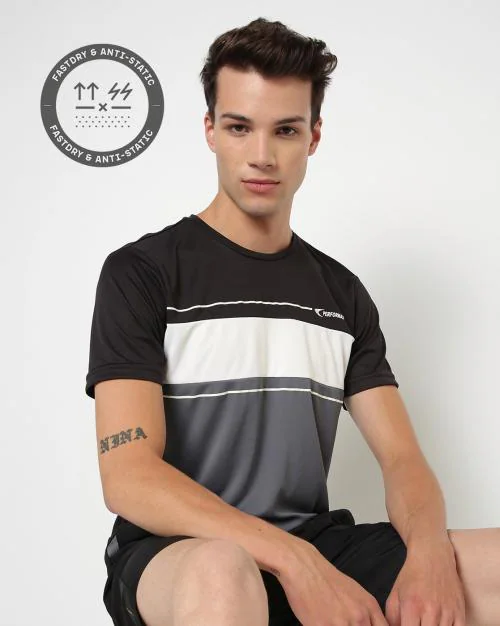 Buy Colourblock Round-Neck T-shirt Online at Best Prices in India ...
