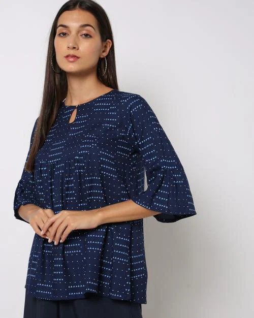 Buy Printed Gathered Yoke Round-Neck Top Online at Best Prices in India ...