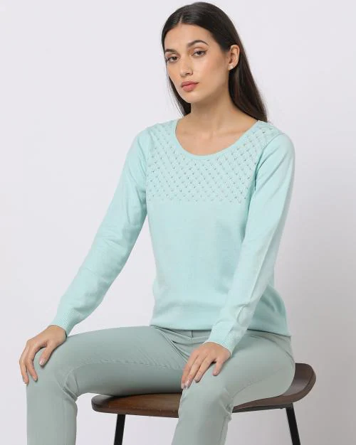 Buy Patterned Knit Round-Neck Pullover Online at Best Prices in India ...