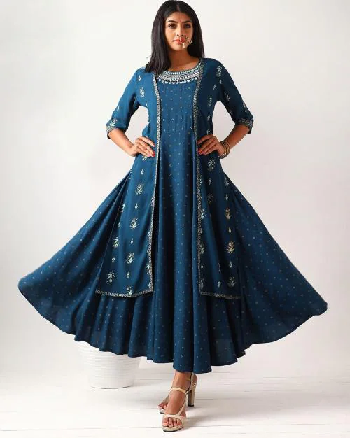 Buy Printed Fit & Flare Dress with Jacket Online at Best Prices in ...