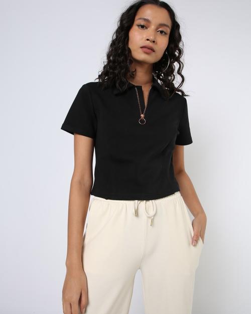 Buy Zip-Front Crop Polo Top Online at Best Prices in India - JioMart.