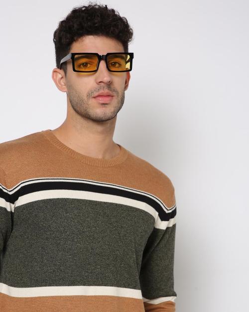 Buy Colourblock Slim Fit Flat-Knit Pullover Online at Best Prices in ...