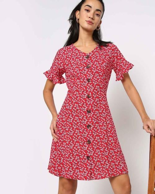 Buy Floral Print Button Down Skater Dress Online at Best Prices in ...