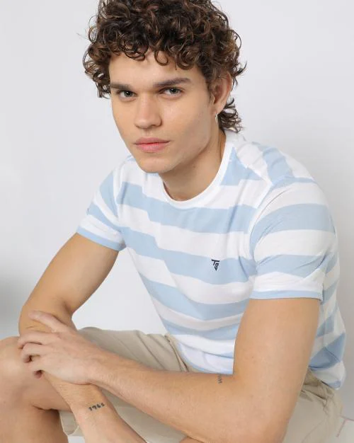 Buy Regular Fit Auto Striper Crew-Neck T-Shirt Online at Best Prices in ...