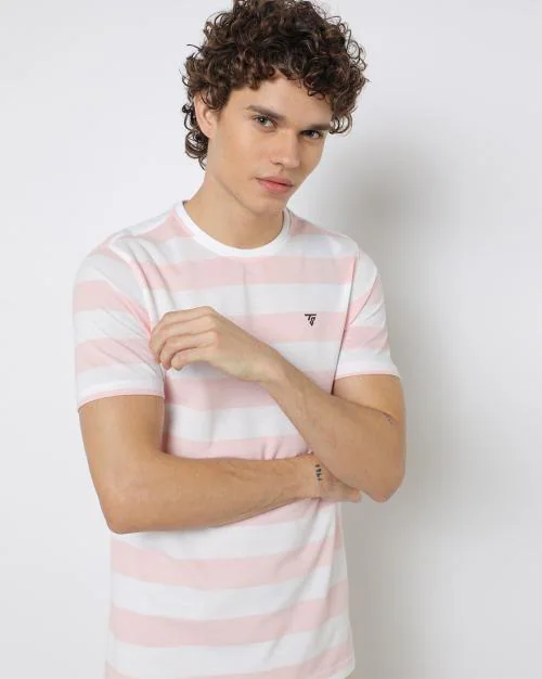 Buy Regular Fit Auto Striper Crew-Neck T-Shirt Online at Best Prices in ...