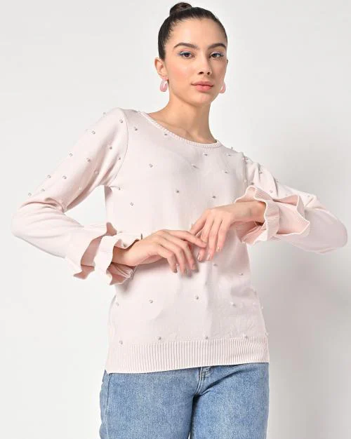 Buy Pearl Embellished Round-Neck Pullover Online at Best Prices in India - JioMart.