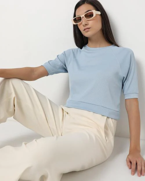 Buy Round-Neck Top with Raglan Sleeves Online at Best Prices in India ...