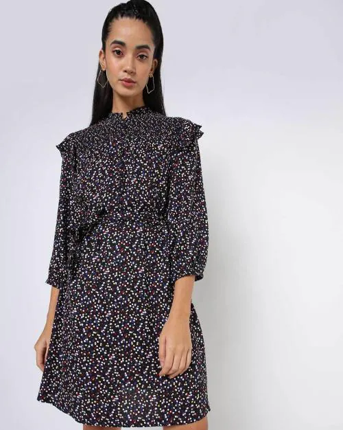Buy Micro Print A-line Dress with Ruffle Trim Online at Best Prices in ...