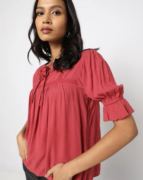 Buy Gathered Top with Lace Trim Online at Best Prices in India - JioMart.