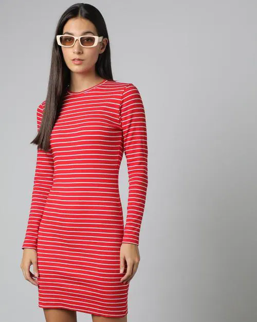 Buy Striped Round-Neck Bodycon Dress Online at Best Prices in India ...
