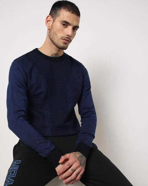 Buy Stripe Crew-Neck Pullover with Contrast Hems Online at Best Prices ...